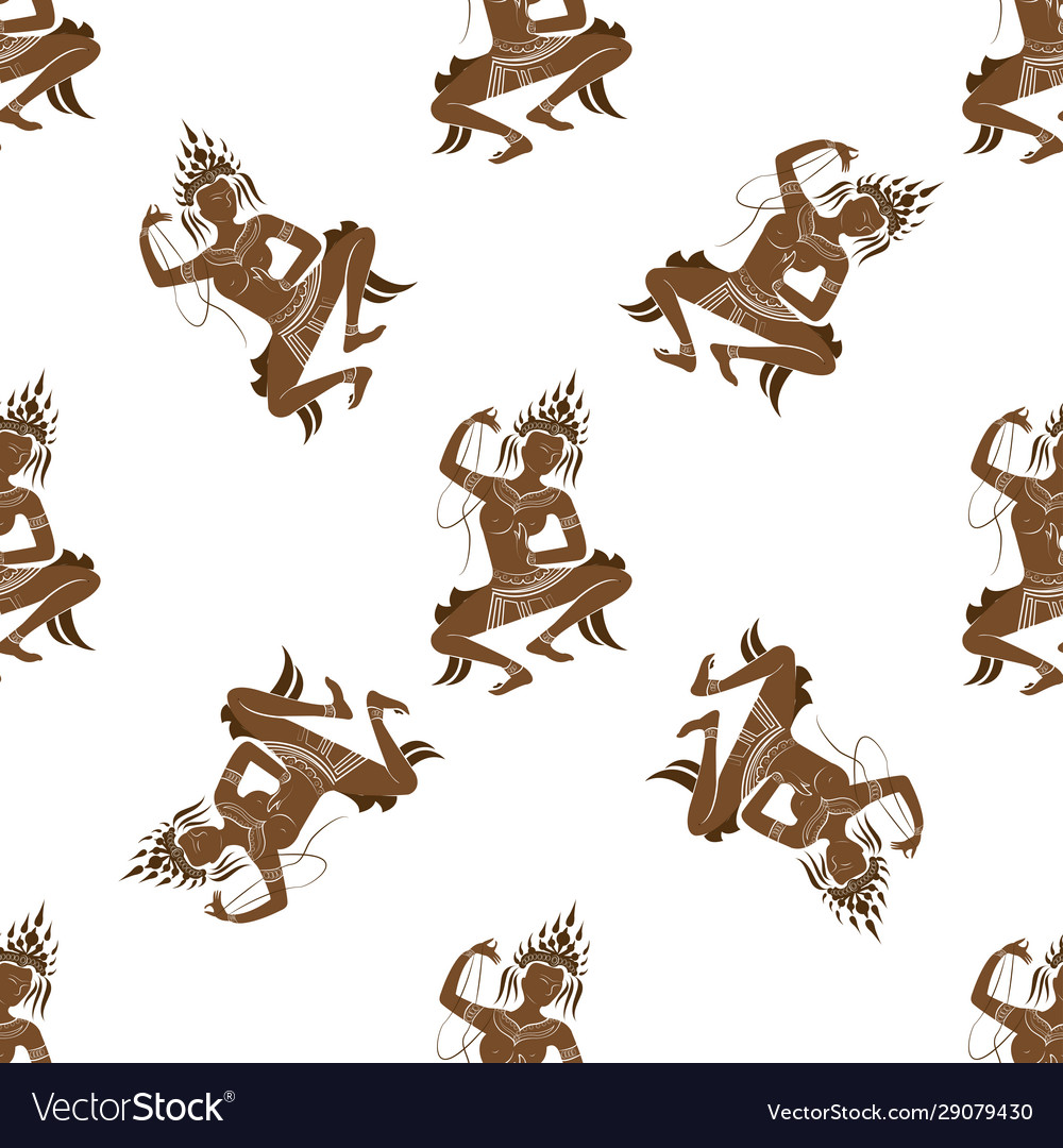 Apsara Dancer Seamless Pattern Royalty Free Vector Image