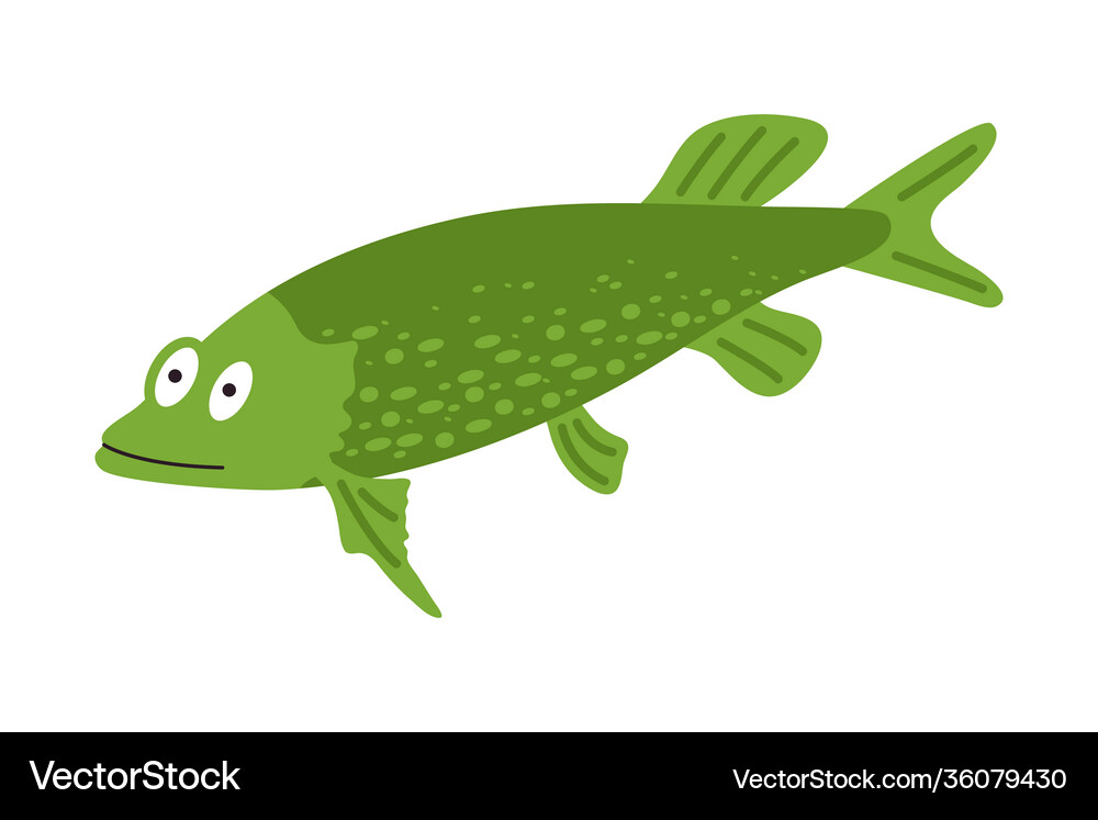 Cartoon happy pike isolated Royalty Free Vector Image