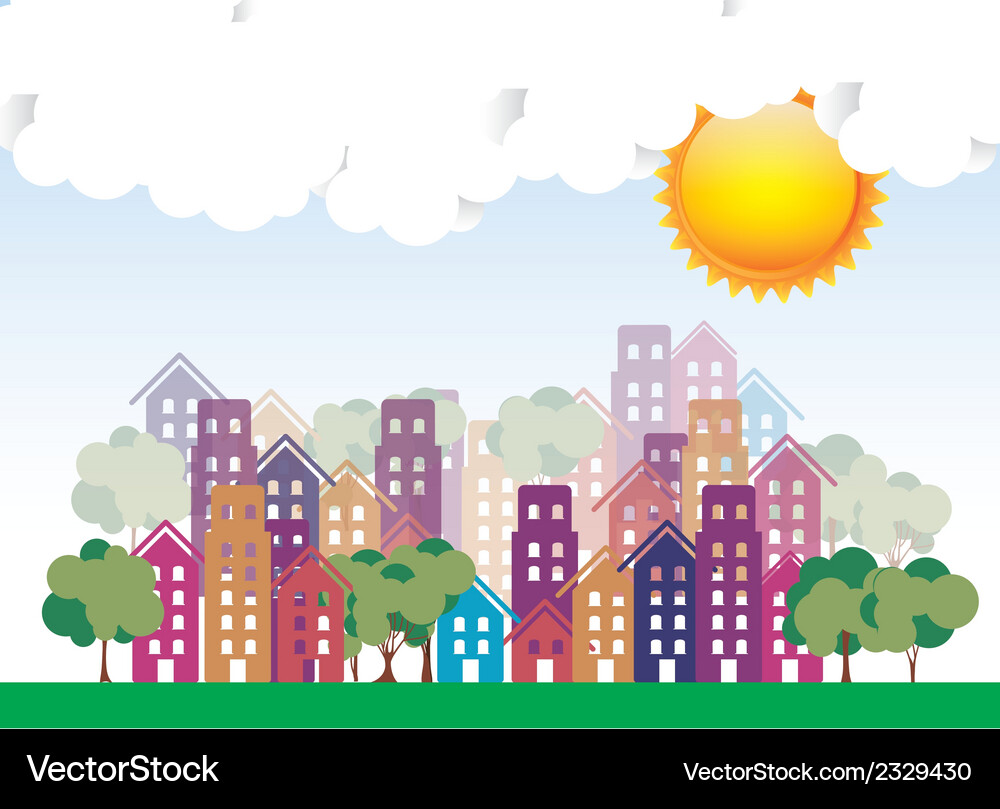 City with sunny weather Royalty Free Vector Image