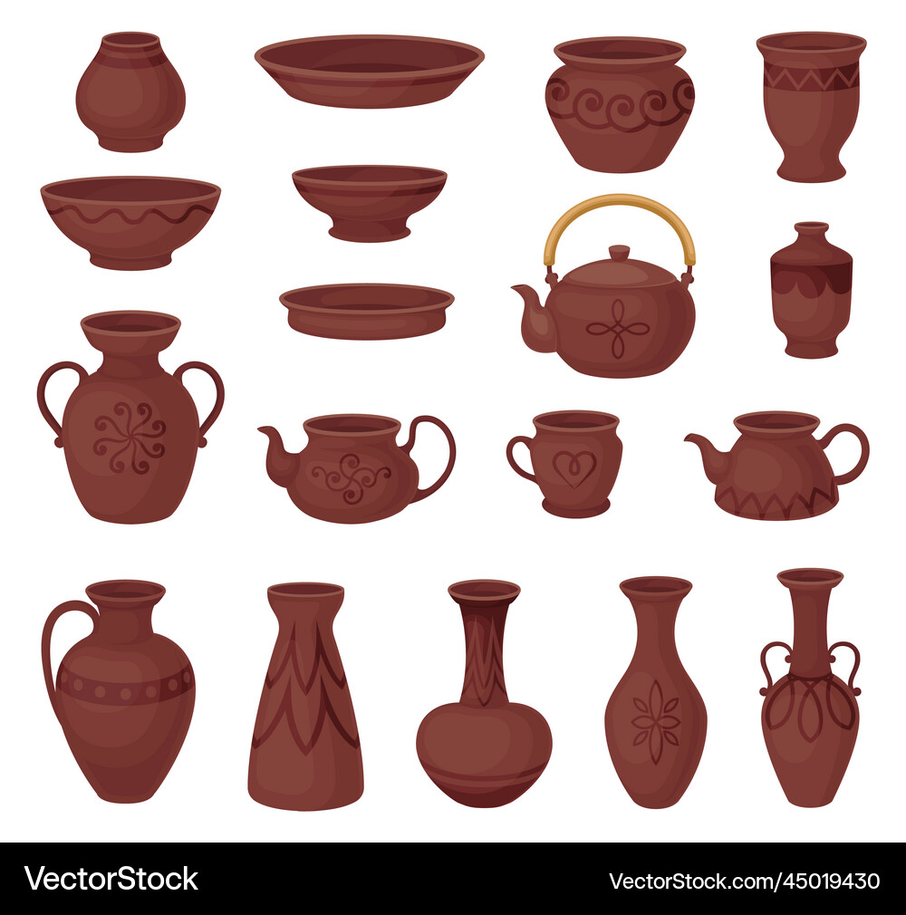 Clay pottery and ceramic brown vessel Royalty Free Vector
