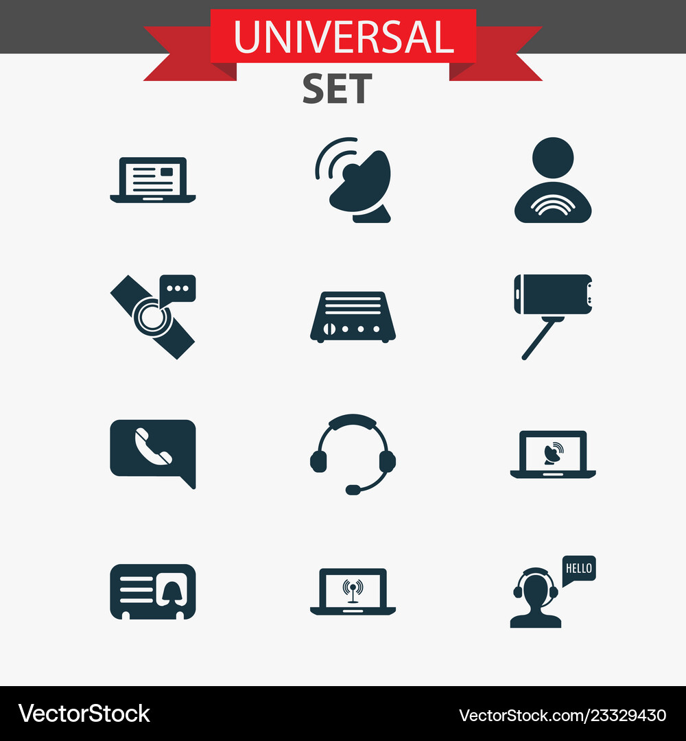 Connection icons set with communication via laptop