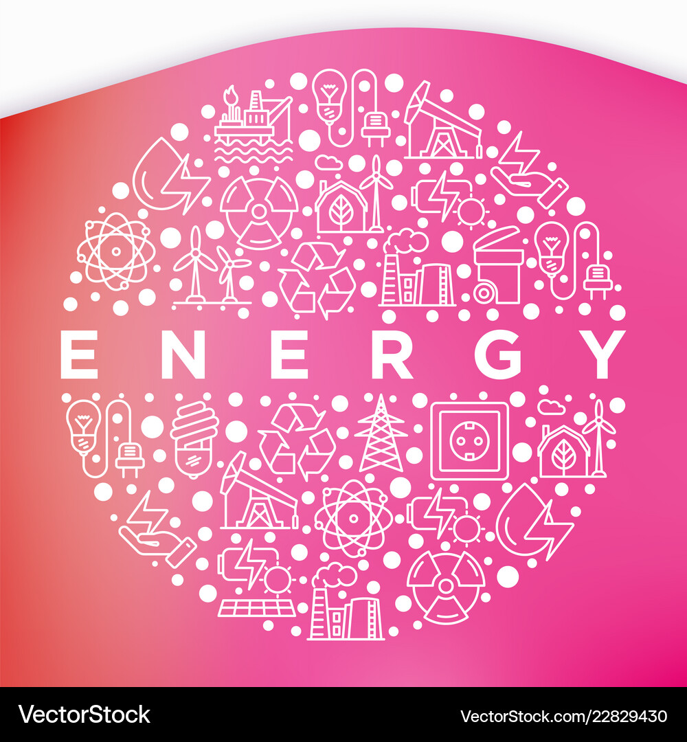 Energy concept in circle with thin line icons Vector Image