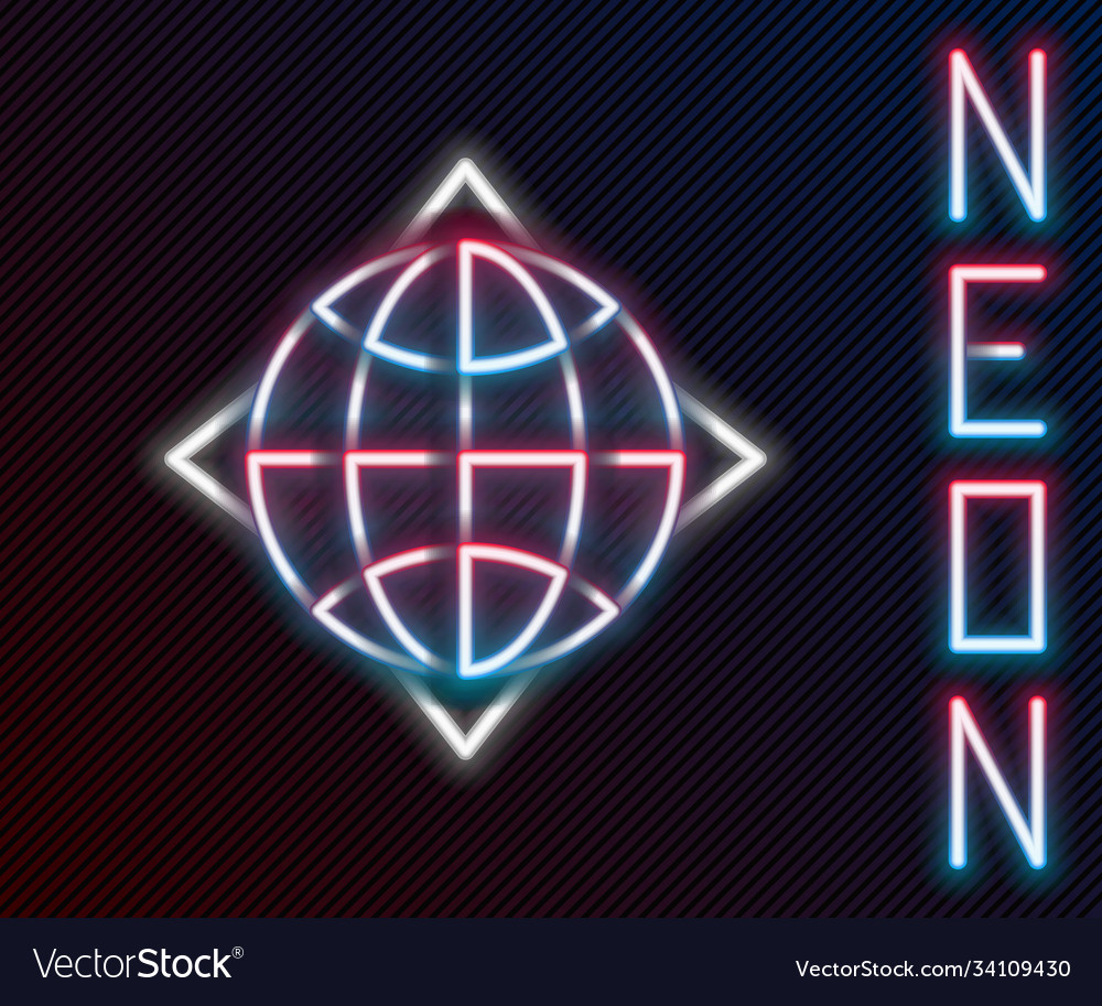 Glowing neon line world globe with compass icon Vector Image