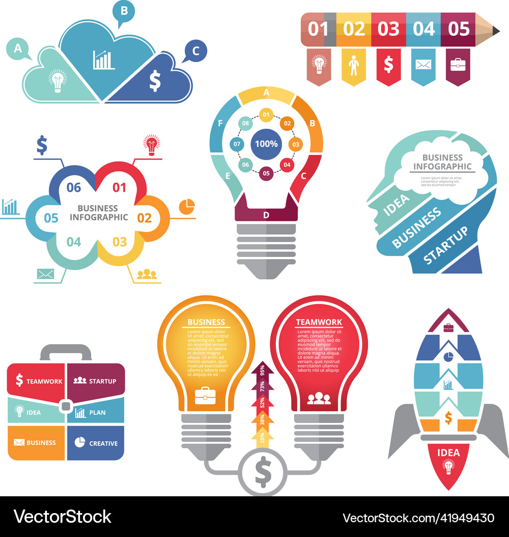 Infographics concepts with various shapes bulb Vector Image