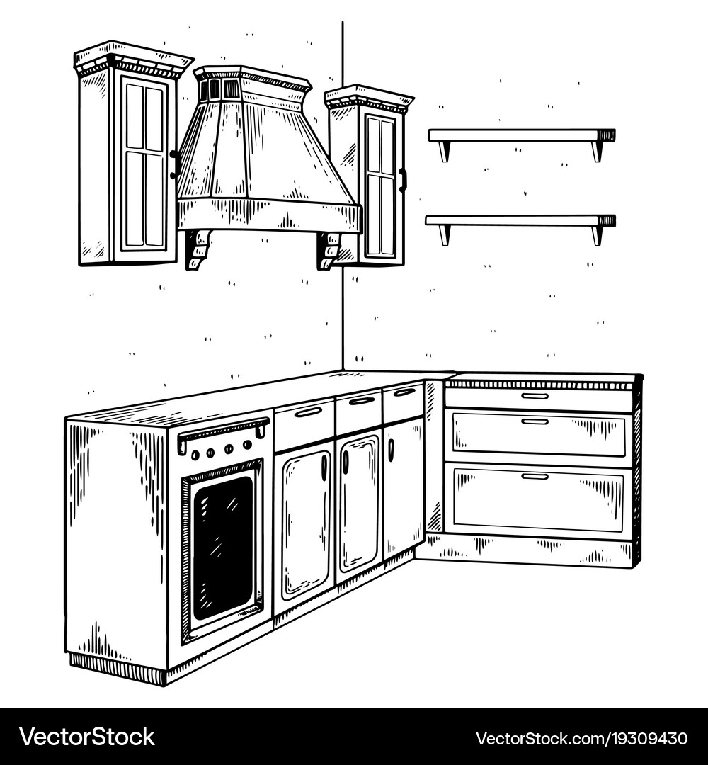 Kitchen furniture engraving Royalty Free Vector Image