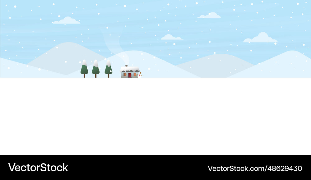 Log cabin snowman and pines forest have snowfall Vector Image
