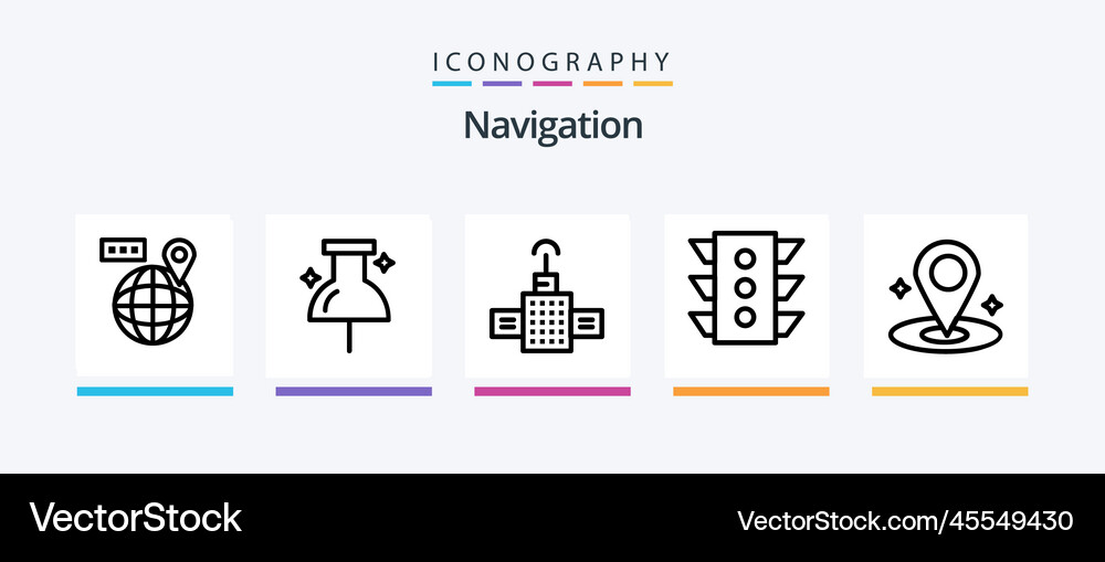 Navigation line 5 icon pack including street map Vector Image