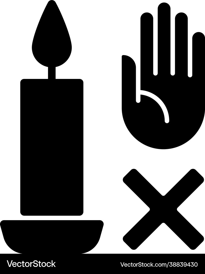 Never touch burning candle black glyph manual Vector Image