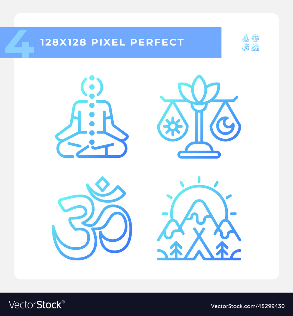 Pixel perfect gradient meditation linear icons set Pixel perfect gradient meditation linear icons set