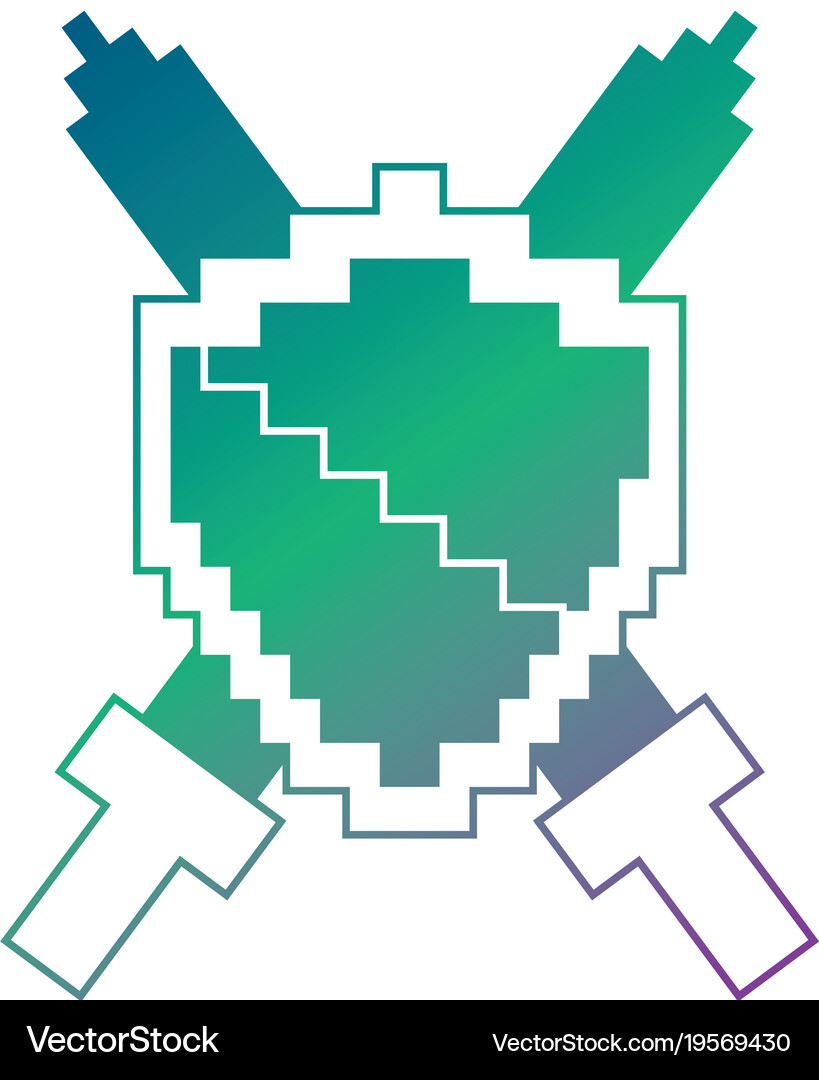 Pixelated shield and swords video game Royalty Free Vector