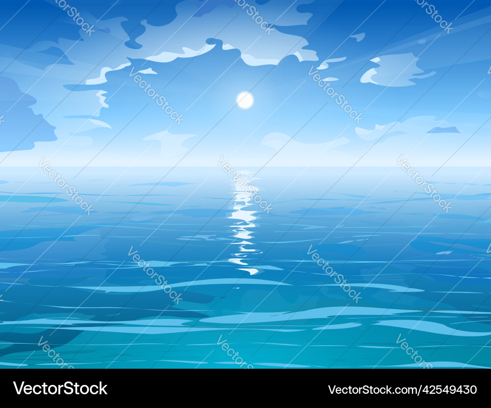 Sea scenery blue sky sun water reflections Vector Image