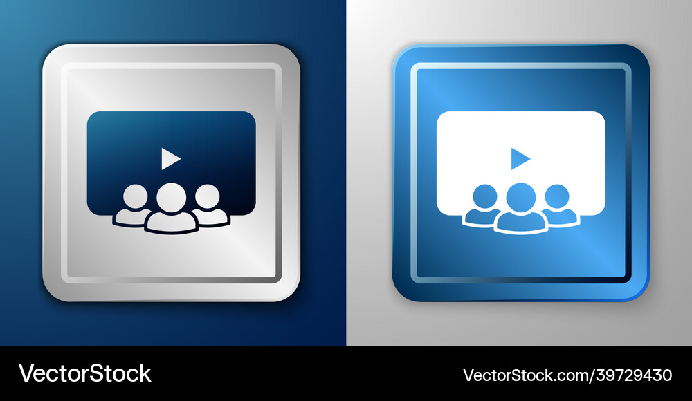 White online class icon isolated on blue and grey Vector Image