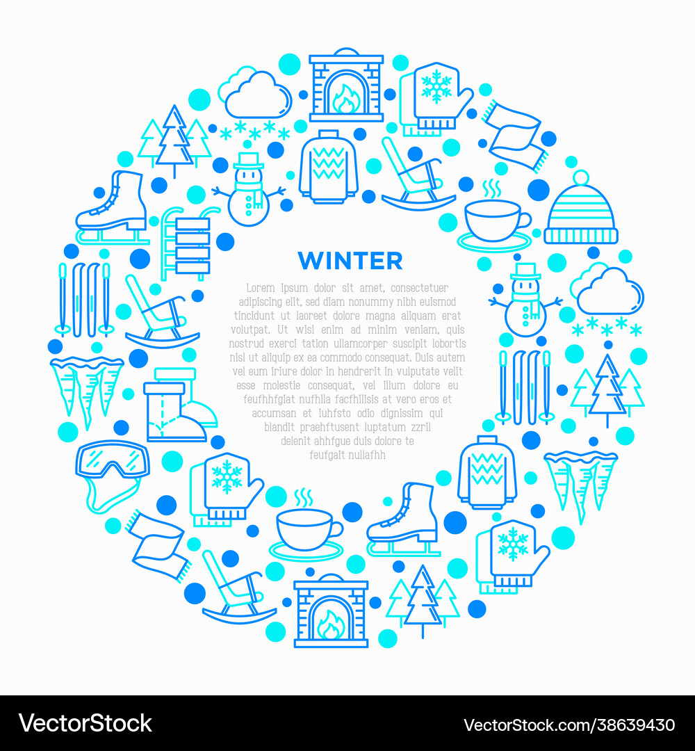 Winter concept in circle with thin line icons Vector Image