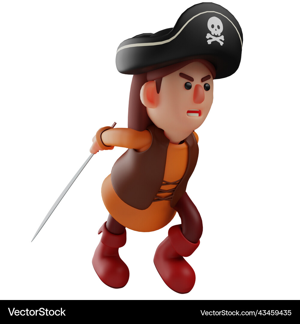 3d pirate cartoon character holding sword Vector Image