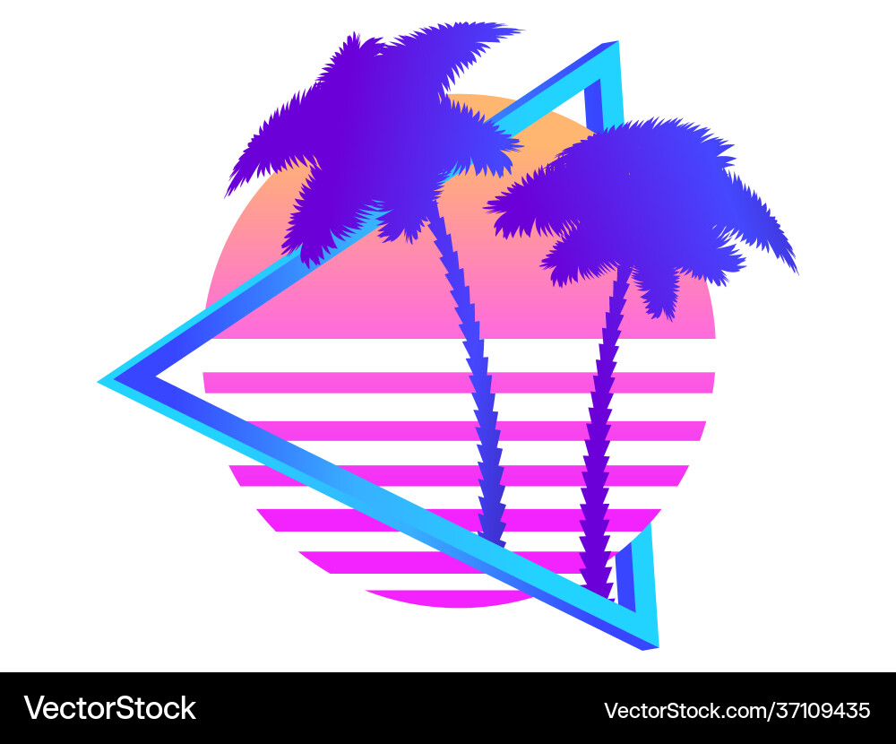 80s retro sci-fi palm trees on a sunset retro Vector Image