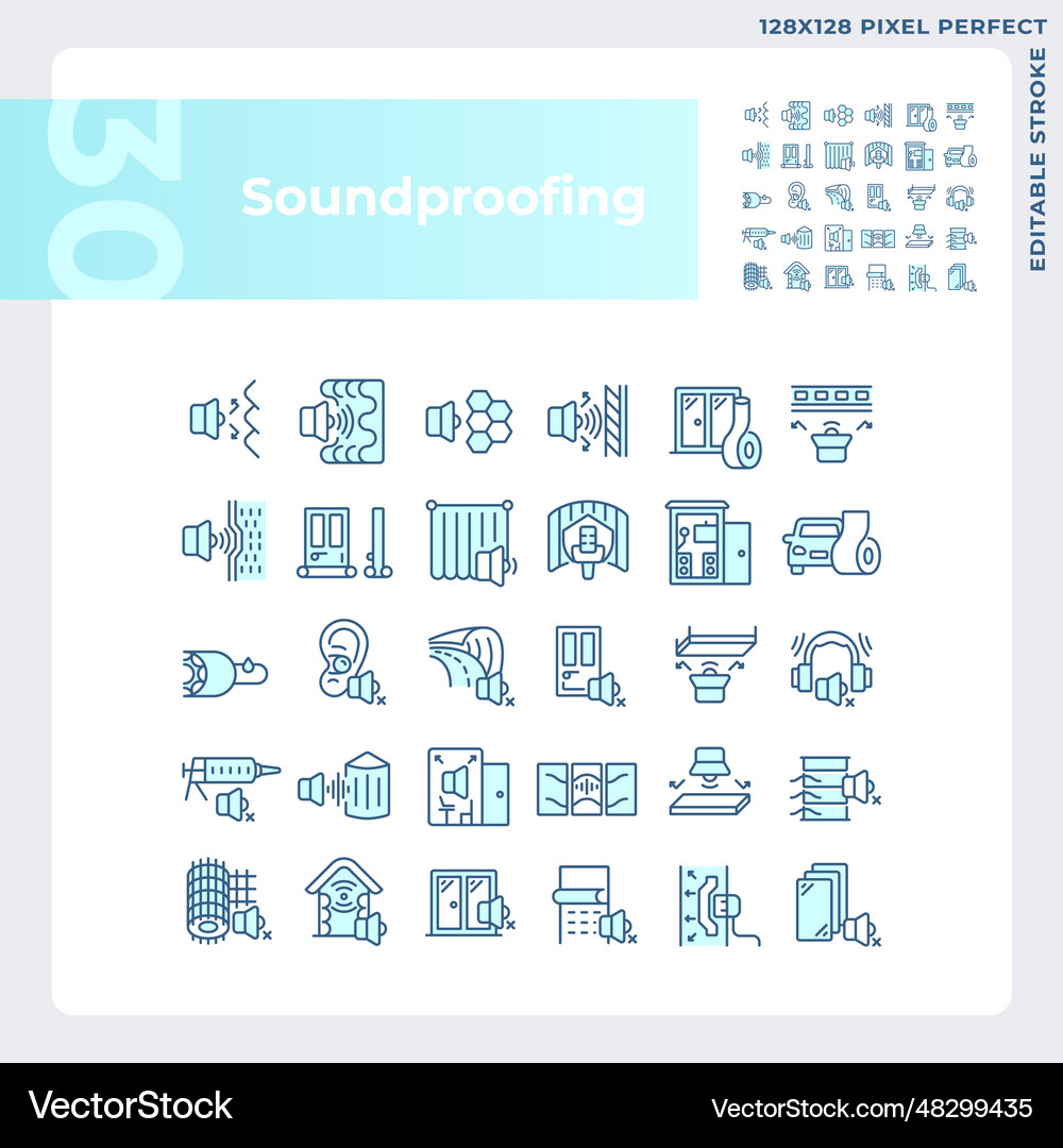 Editable pixel perfect blue soundproofing icons Vector Image