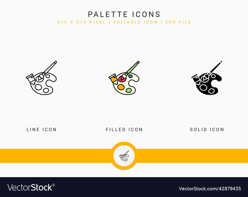 Palette icons set with solid icon line style Vector Image