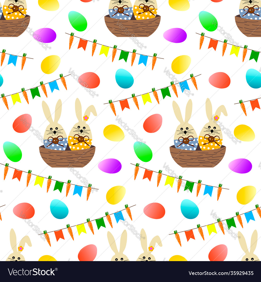 Pattern with easter bunnies holiday flags Vector Image