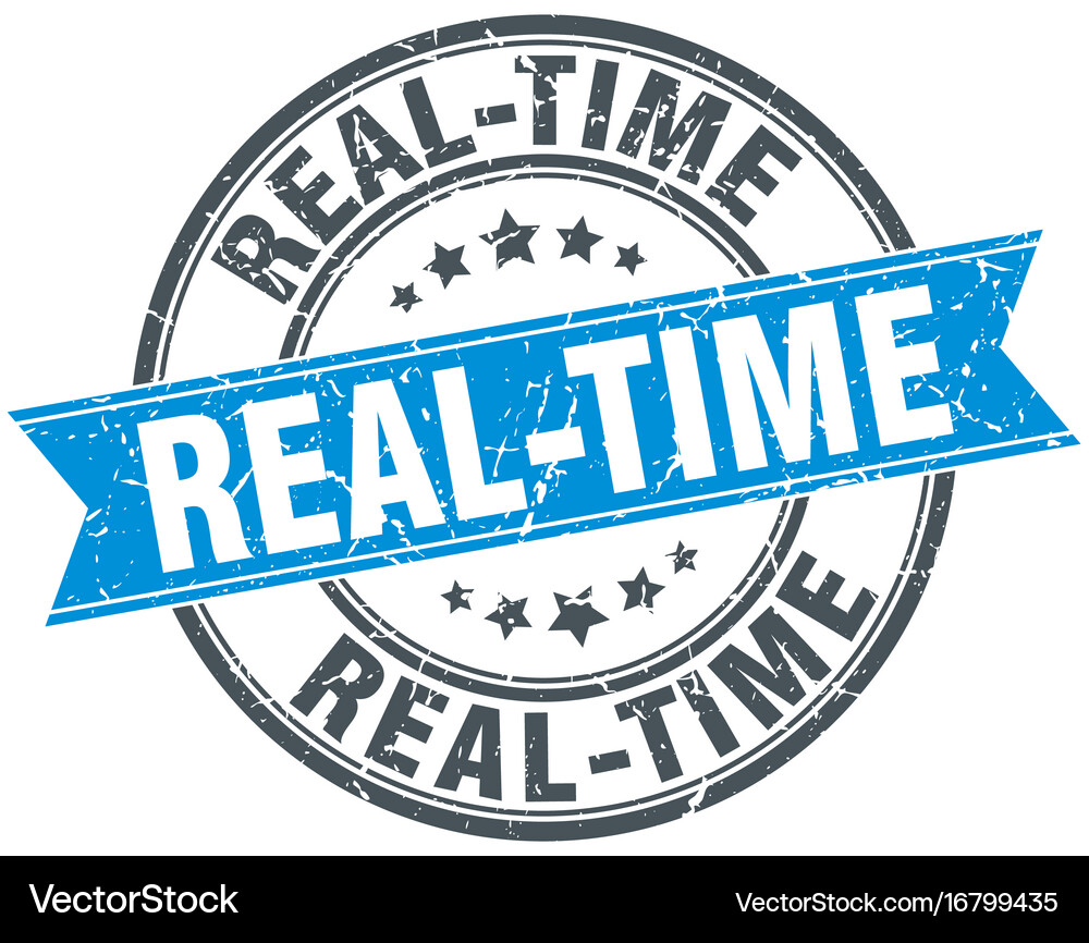 Real-time round grunge ribbon stamp Royalty Free Vector