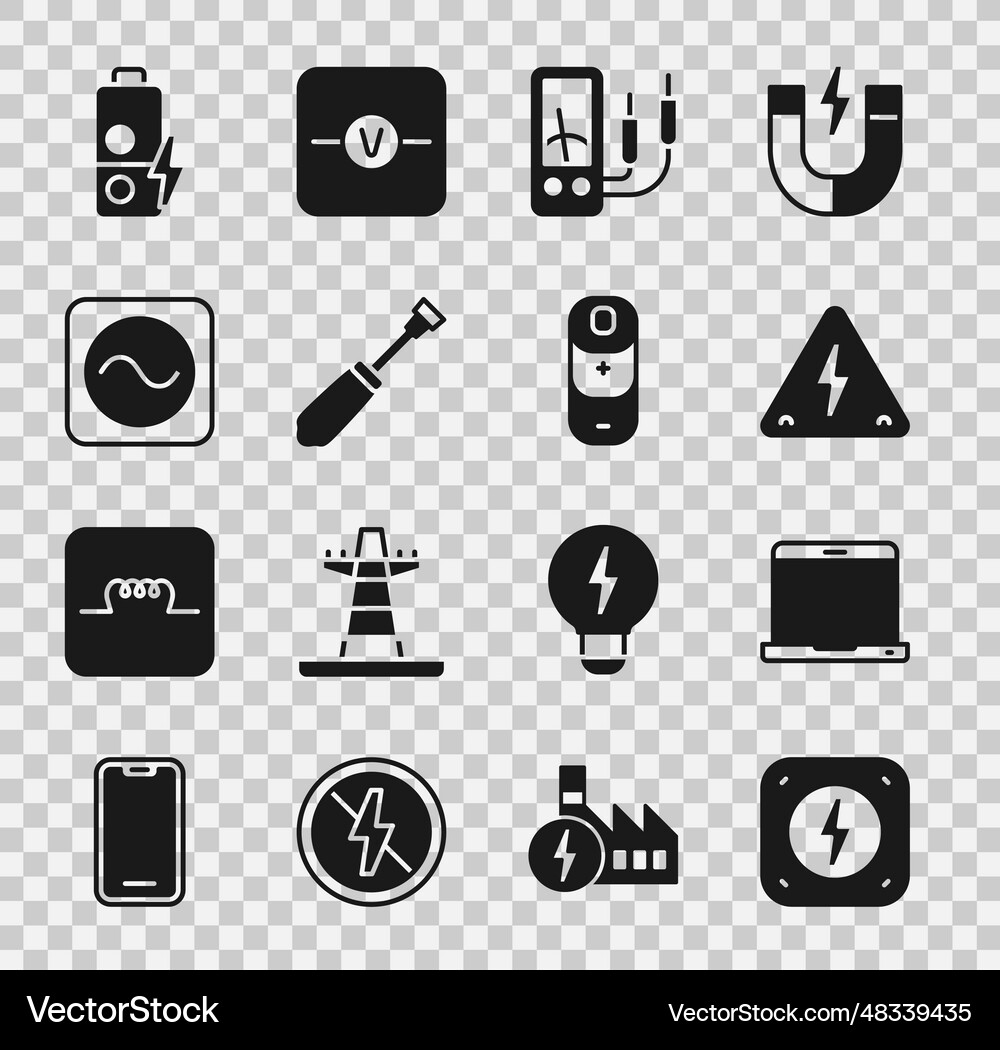 Set lightning bolt laptop high voltage ampere Vector Image