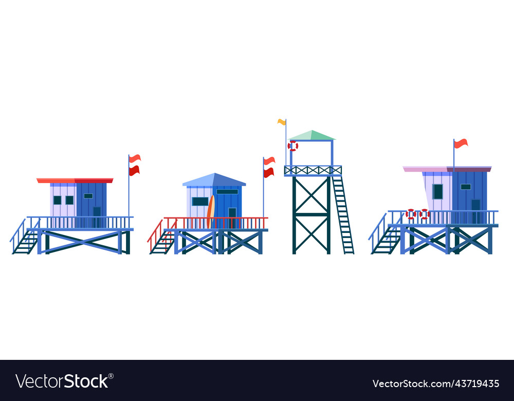 Set of lifeguard tower icons station beach Vector Image