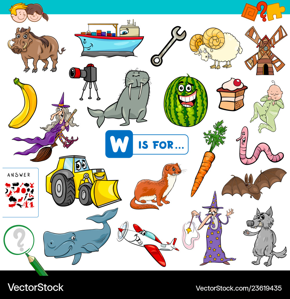 W is for educational game for children Royalty Free Vector