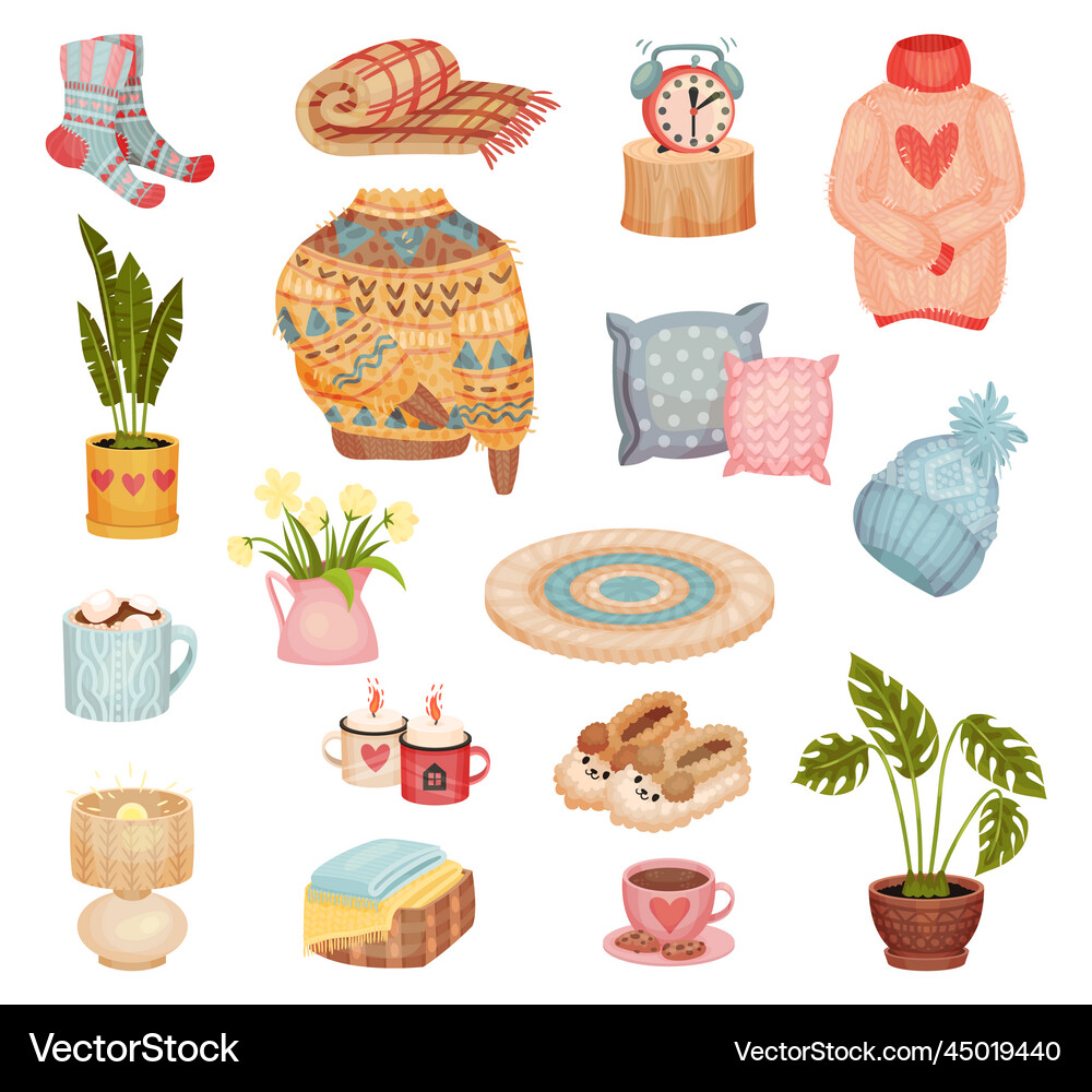 Comfort and hygge objects for cold autumn Vector Image