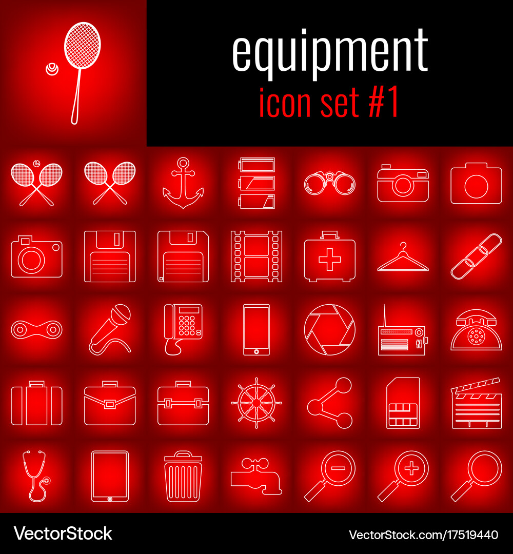 Equipment icon set 1 white line on red Royalty Free Vector