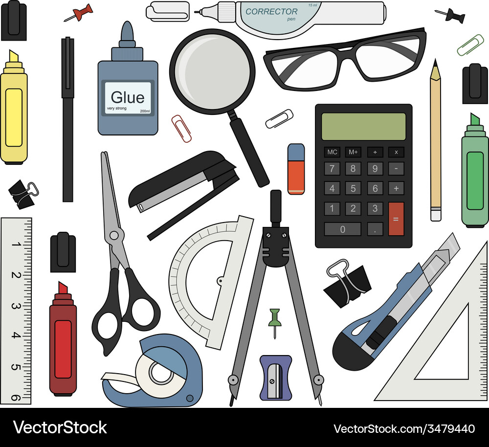 Set of color stationery tools Royalty Free Vector Image