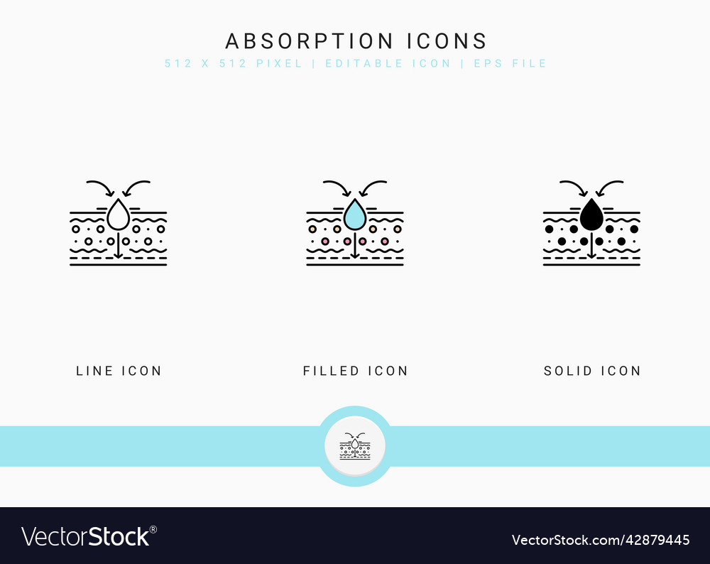 Absorption icons set with solid icon line style Vector Image