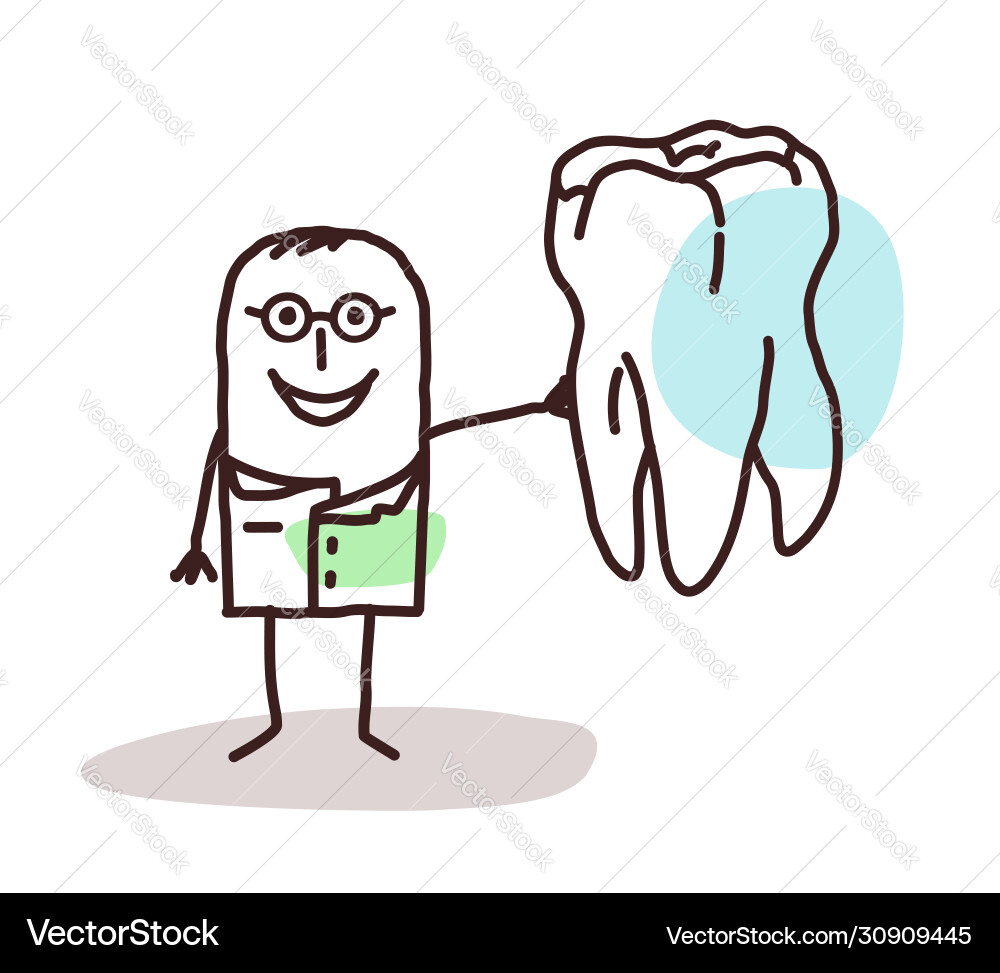 Cartoon dentist with big tooth Royalty Free Vector Image