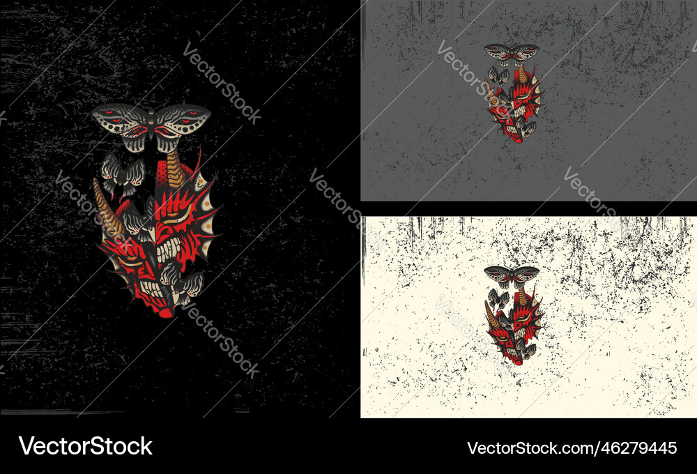 Head red devil and butterfly mascot design Vector Image