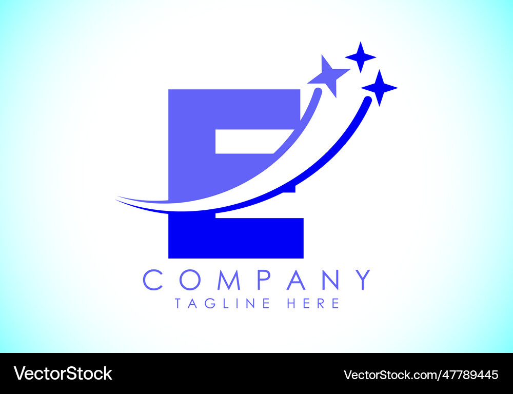 Initial alphabet e with swoosh and star sign Vector Image
