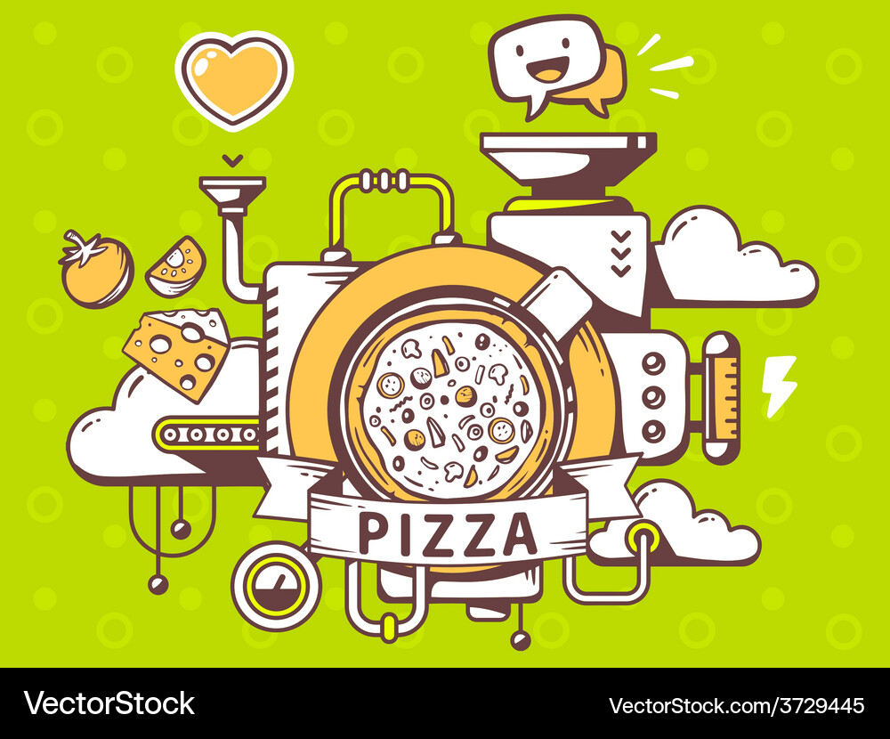 Mechanism to make pizza and relevant icon Vector Image