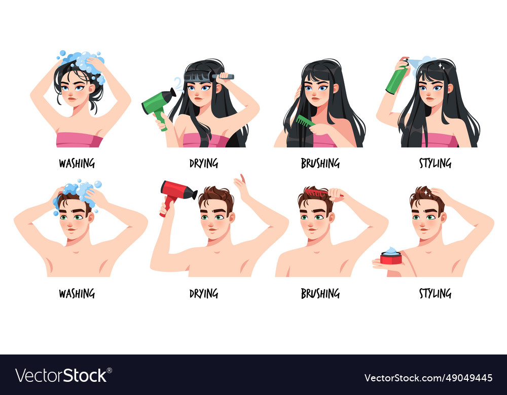 Men and women take care of hair Royalty Free Vector Image Men and women take care of hair Royalty Free Vector Image