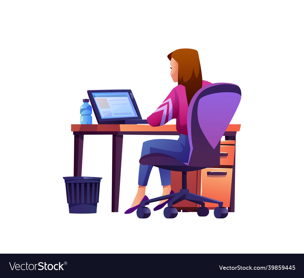 Office worker at computer woman at workplace Vector Image