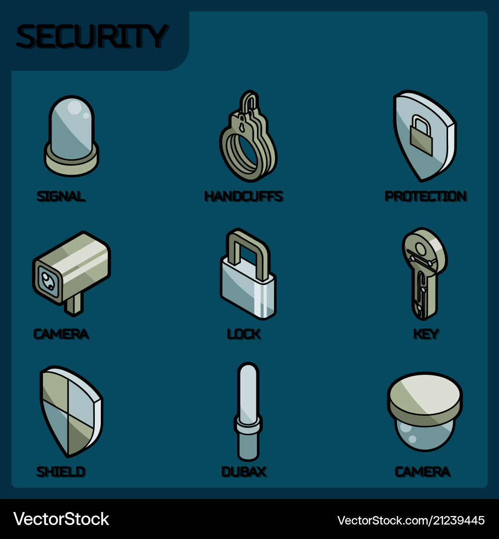 Security color outline isometric icons Royalty Free Vector