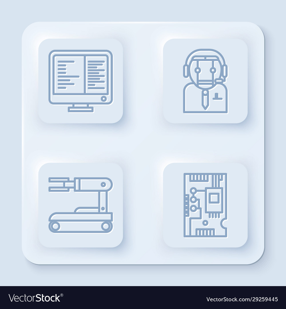 Set line computer monitor screen worker robot Vector Image Set line computer monitor screen worker robot Vector Image