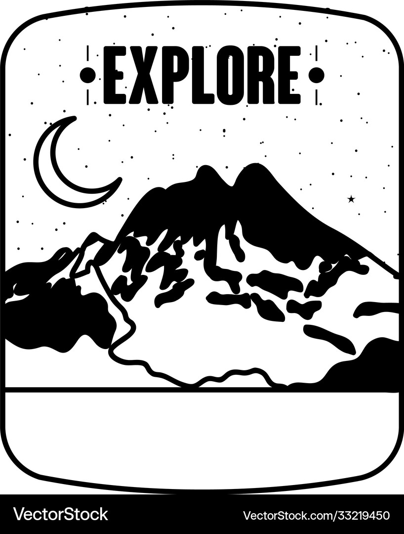 Explore badge insignia with snow mountains Vector Image