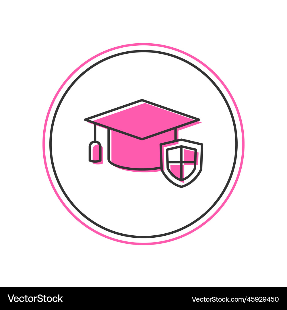 Filled outline graduation cap with shield icon Vector Image