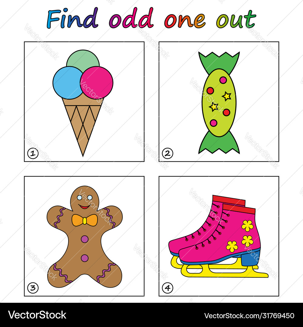 Find odd one out - game for kids worksheet visual Vector Image