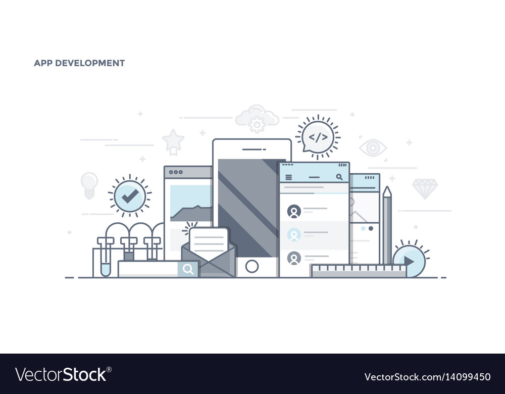 Flat line design header - app development Vector Image