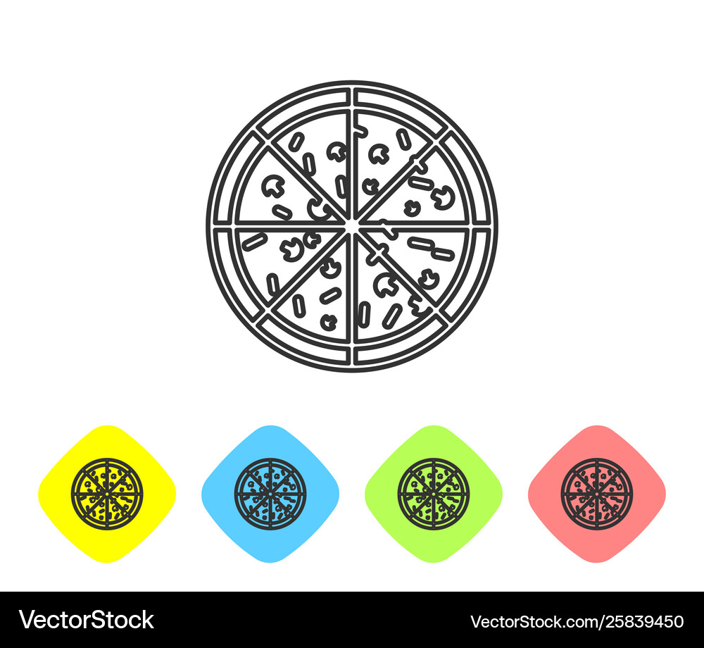Grey pizza line icon isolated on white background Vector Image