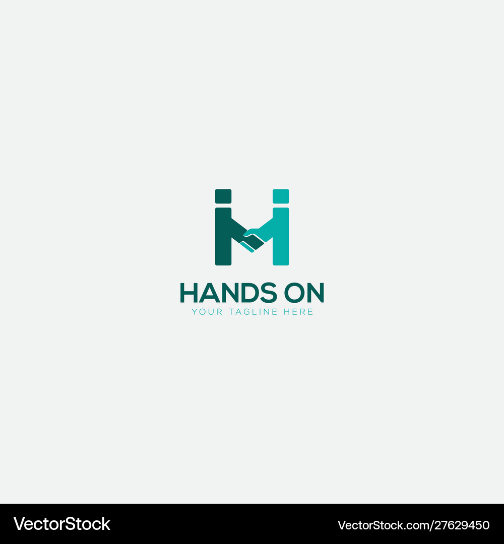Hands on logo with two humans holding Royalty Free Vector