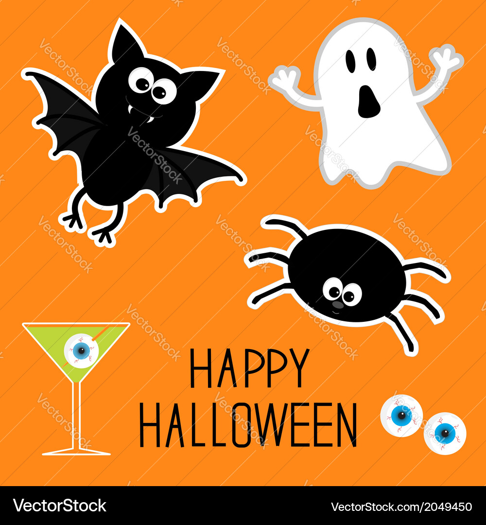 Happy halloween ghost bat spider eyes martini Vector Image