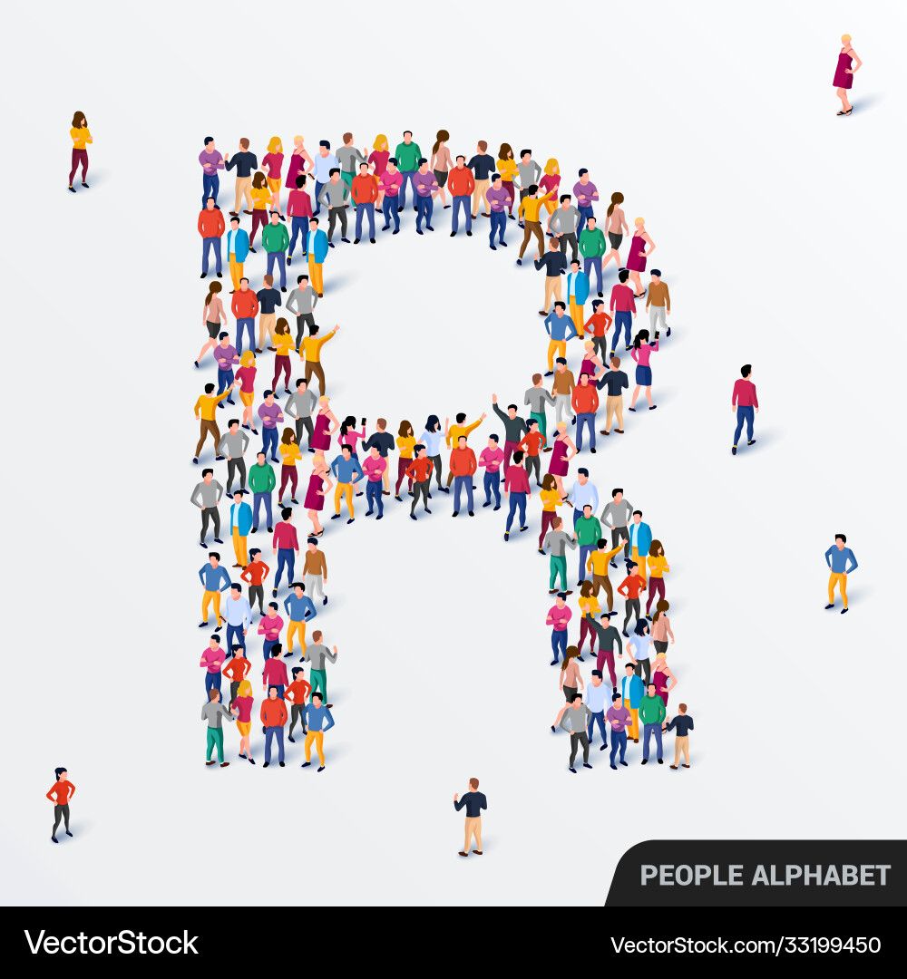 Large group people in letter r form human Vector Image
