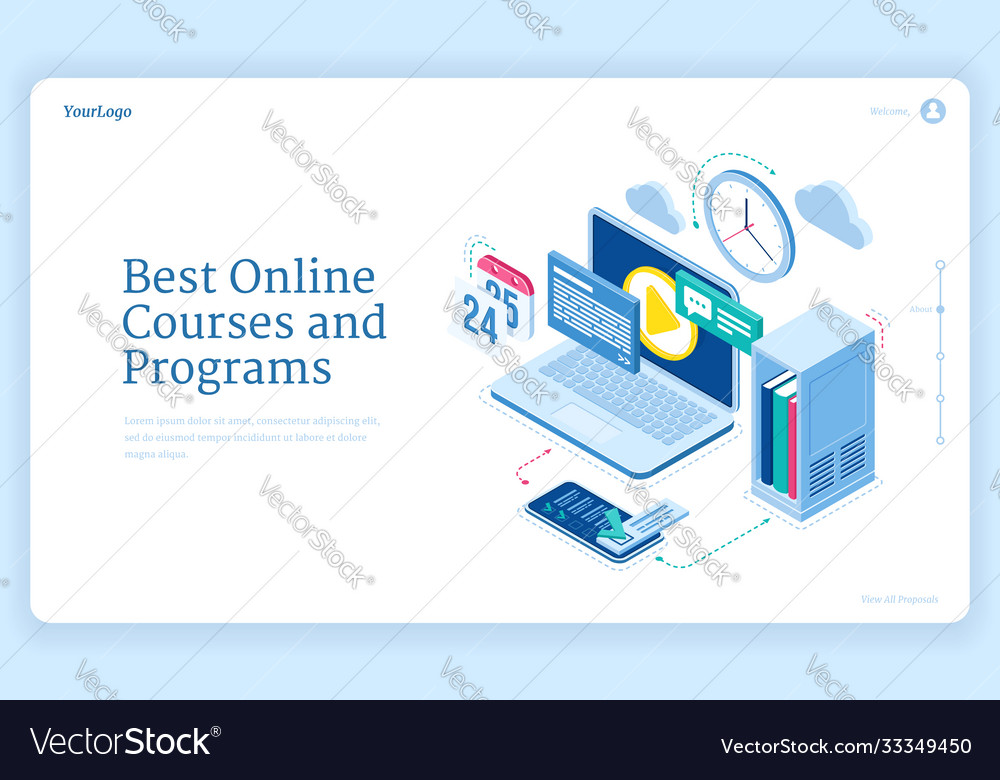 Online courses and programs isometric landing page