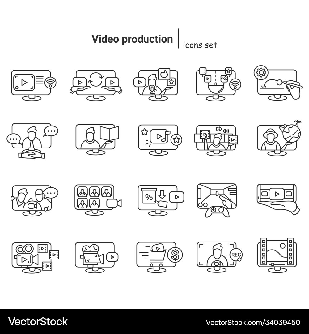 Video icons set call web conference Royalty Free Vector