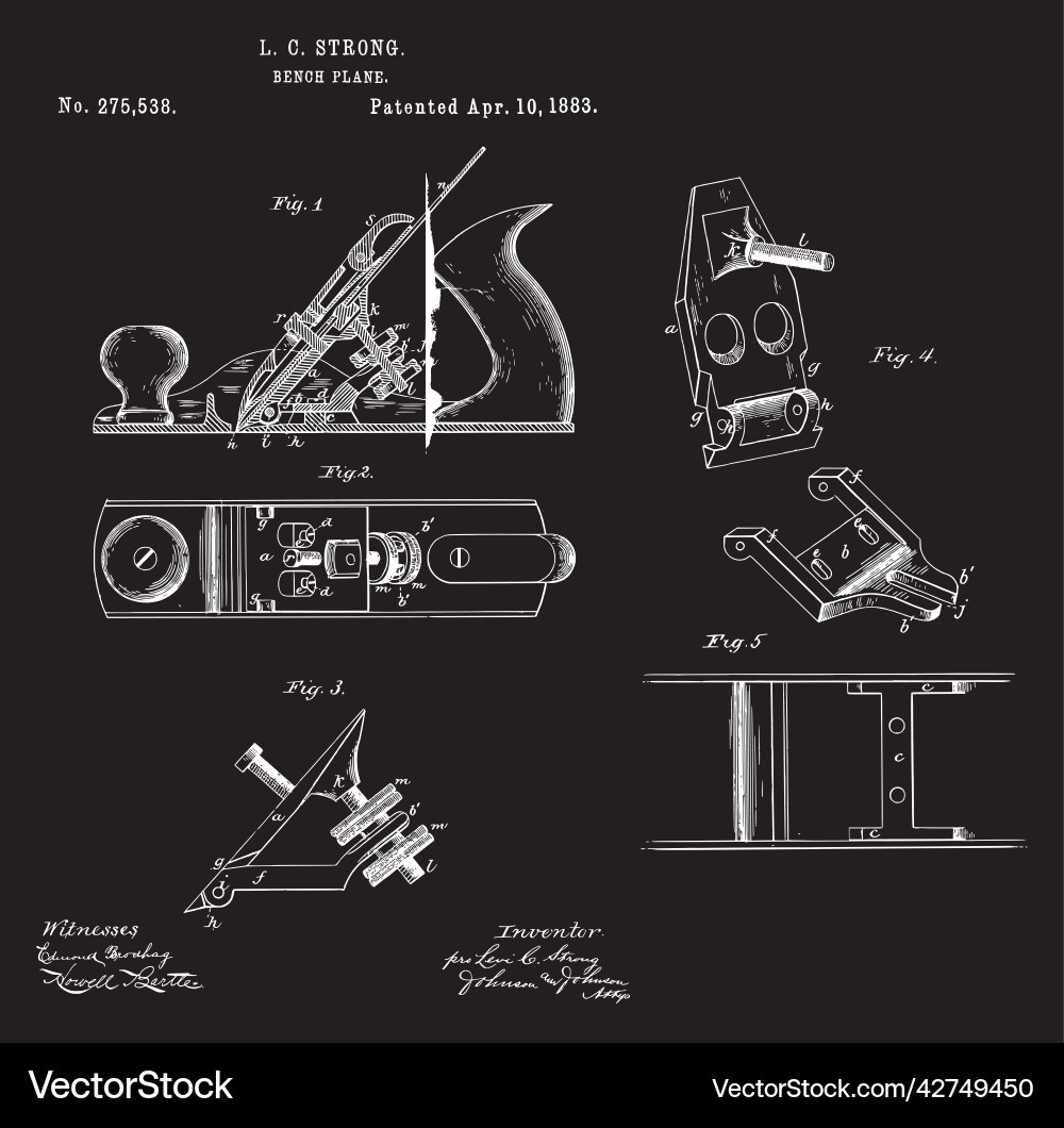 Vintage bench plane patent Royalty Free Vector Image