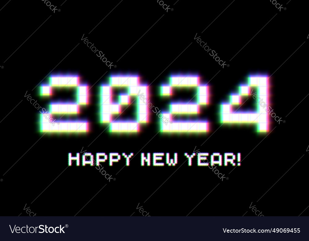 2024 new year sign with glitched glowing pixels Vector Image